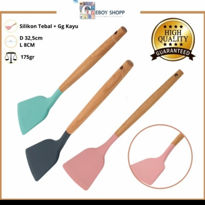 Jual Sodet Silikon Gagang Kayu Premium Tahan Panas Kuali Wajan Tumis ...