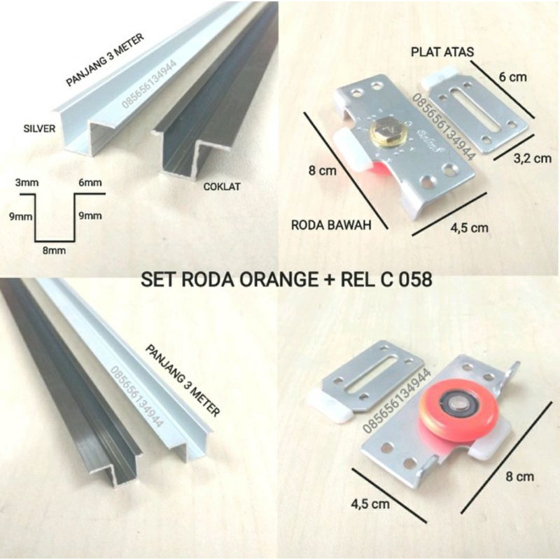 Jual Set Roda Orange 385 PLUS Rel C 058 Pintu Sliding / Geser ( 1,5 MTR ...