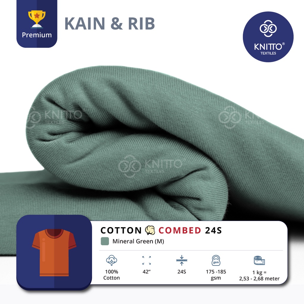 Jual KAIN COTTON COMBED 24S MINERAL GREEN + RIB ( BAHAN KAOS ) - KNITTO ...