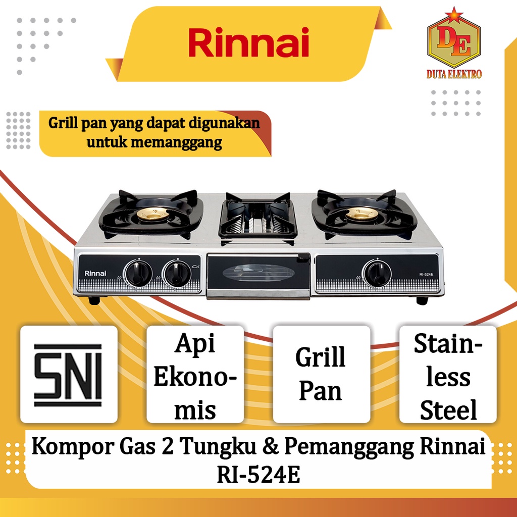 Jual Kompor Gas 2 Tungku Rinnai RI 524 E Pemanggang | Shopee Indonesia
