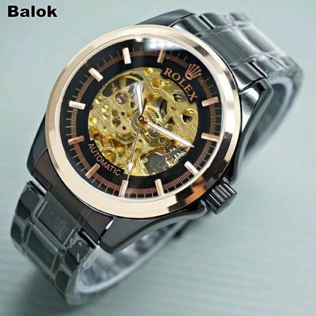 Jual ROLEX Automatic jam tangan pria rantai stainless romawi balok ...