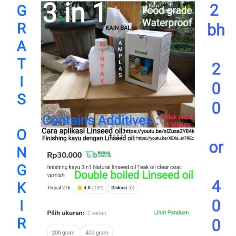 Jual Cat Vernish kayu 3in1 linseed oil plitur teak oil transparan clear ...