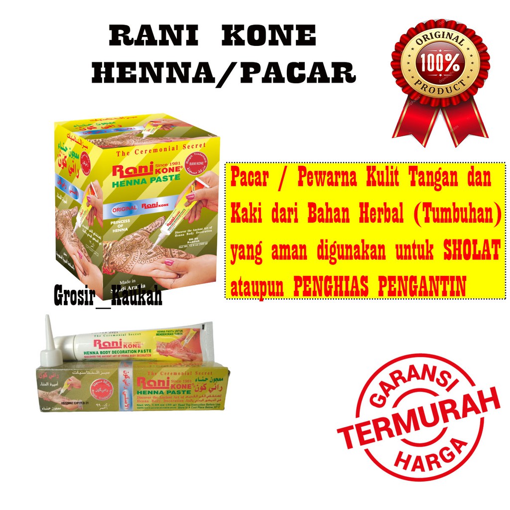Jual RANI PACAR KONE INAI HENNA 100% HALAL DAN AMAN (HERBAL) | Shopee ...