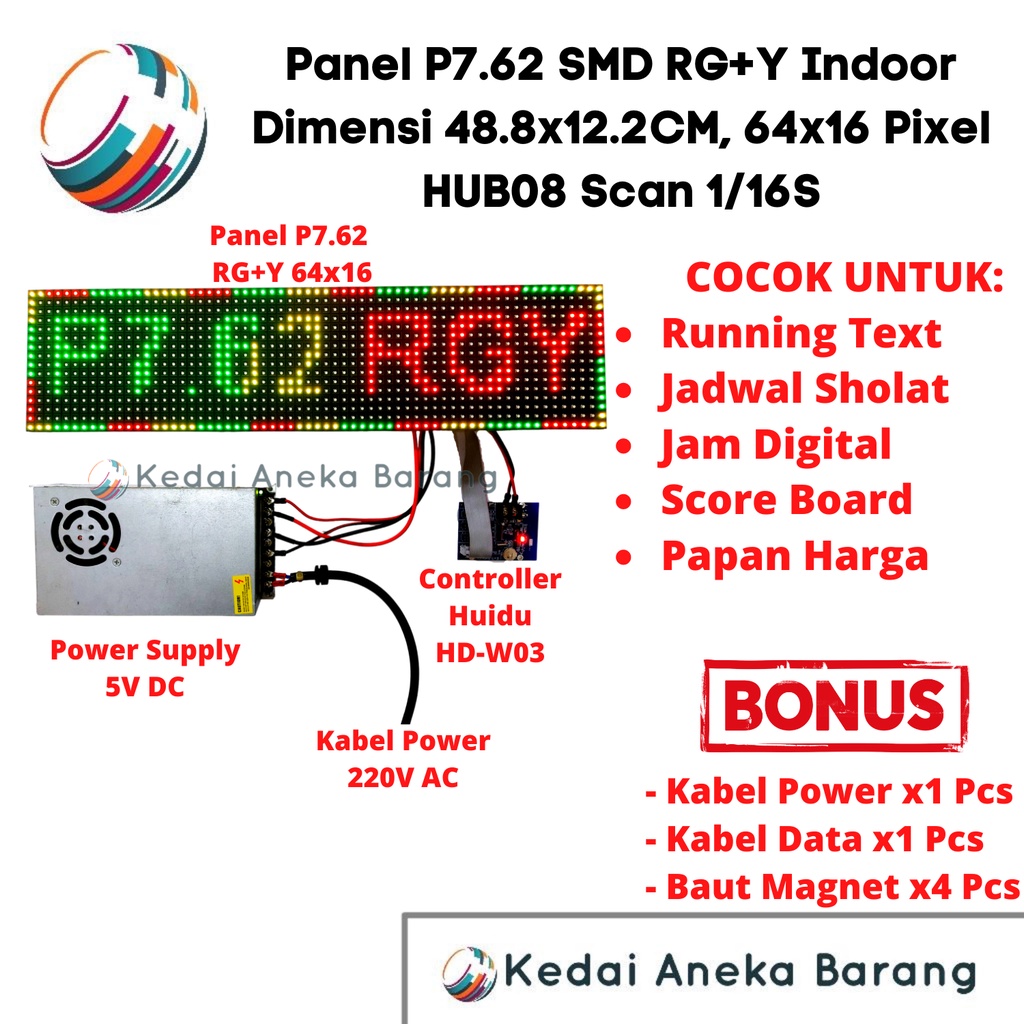 Jual Panel Module Modul LED P7.62 F5.0 F5 64x16 Running Text SMD RG Y ...