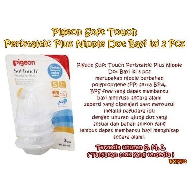Jual BOSU31 Pigeon Nipple Botol Wide Neck Soft Touch Peristaltic Plus Nipple Dot Bayi /New Model ...