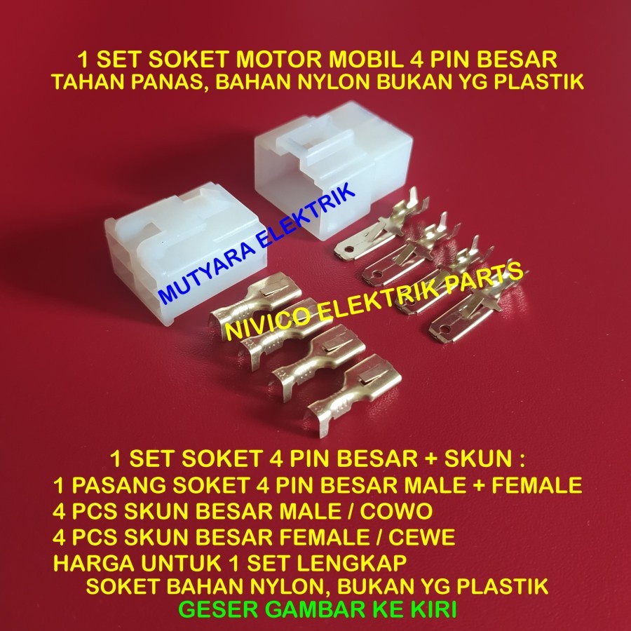 Jual SOKET SOCKET KONEKTOR KABEL 4 PIN BESAR MOTOR MOBIL MALE FEMALE ...