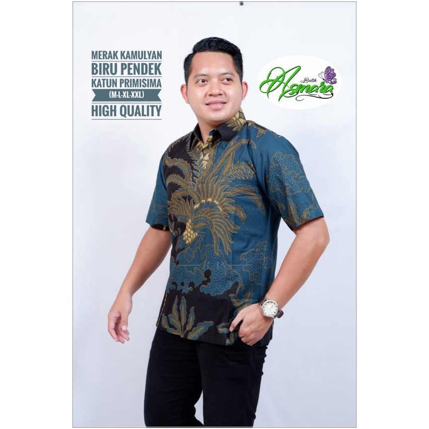 Jual BATIK PREMIUM MERAK KAMULYAN BIRU KEMEJA BATIK PRIA SOLO LENGAN ...