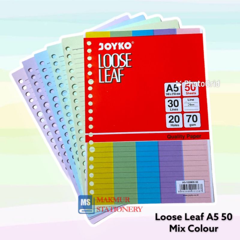 Jual Loose Leaf / Kertas Binder Warna A5 50 Lembar 103MIX Joyko | Shopee Indonesia