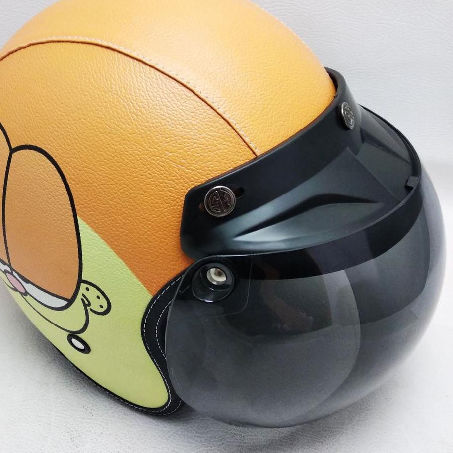 Jual New Helm Retro Bogo Kulit Motif Garfield Orange Kuning Kaca Bubble ...