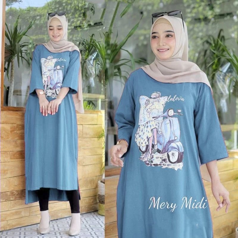 Jual Mery Midi / Baju Midi Dress Sablon Termurah 2022 Bahan Combed 24s ...