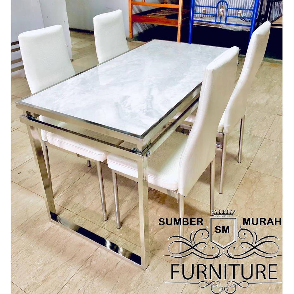 Jual meja makan dinning set granit 4 kursi dan 6 kursi | Shopee Indonesia
