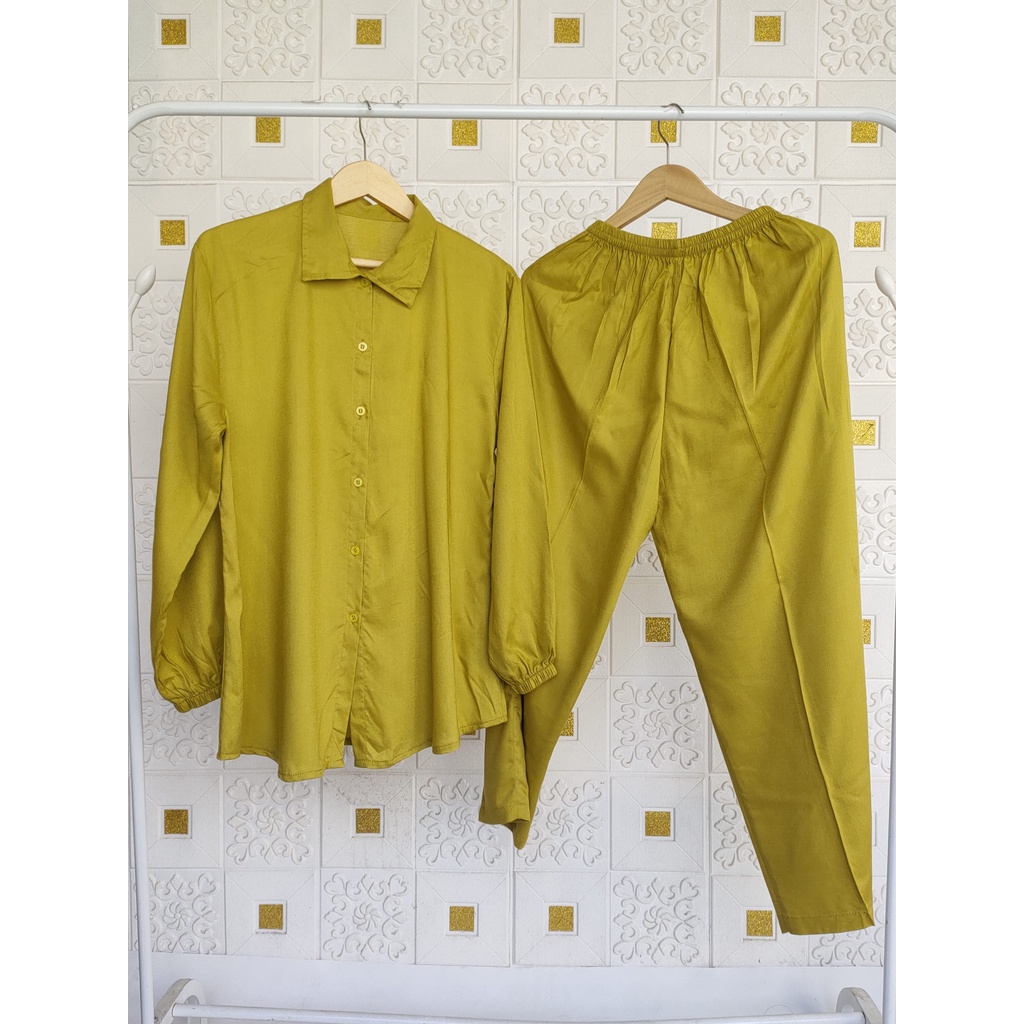 Jual pajamas tangan panjang Karet / ONE SET PIYAMA KERAH KARET ...