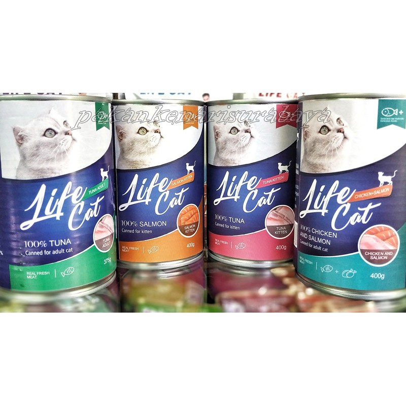 Jual Lifecat Kaleng Rasa Lengkap Adult Kitten Tuna Chicken Salmon 400 ...