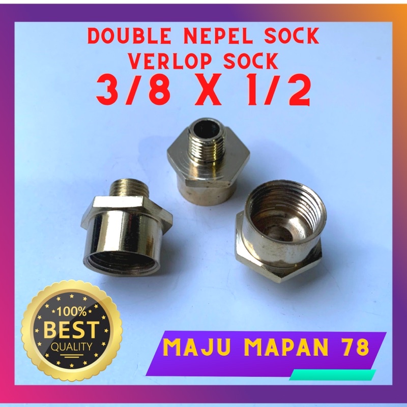 Jual Double Nepel Sock drat luar dalam / Verlop Sock Kuningan ukuran 3/8 X 1/2 | Shopee Indonesia