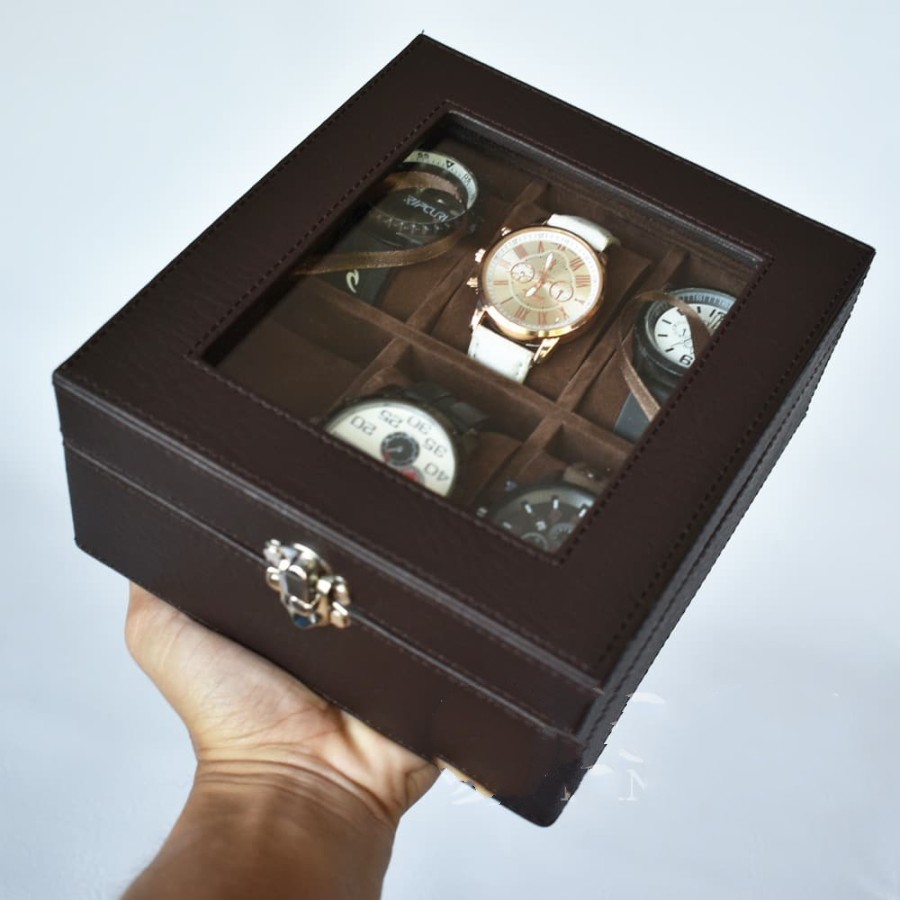 Jual Dark Brown Kotak Jam Tangan Isi 6 / Tempat Jam / Box Jam / Watch ...