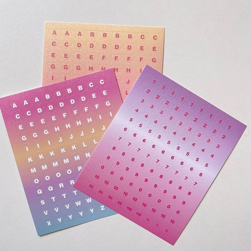 Jual 3 LEMBAR STIKER ALPHABET HURUF NOMOR ANGKA TEMA GRADASI WARNA ...