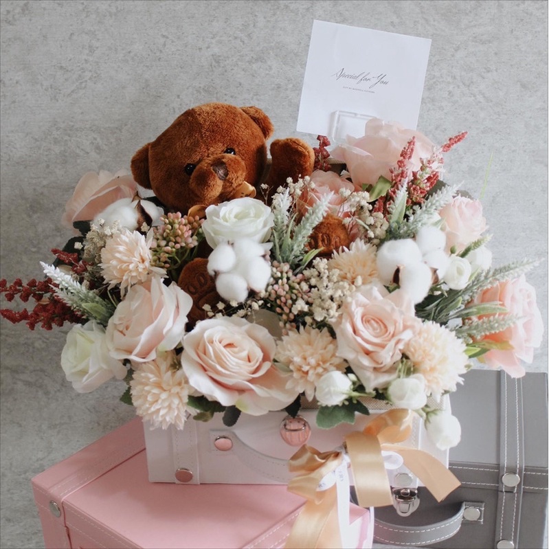 Jual Hadiah Korean Flowers Arrangement Bunga Box Palsu Import dengan ...