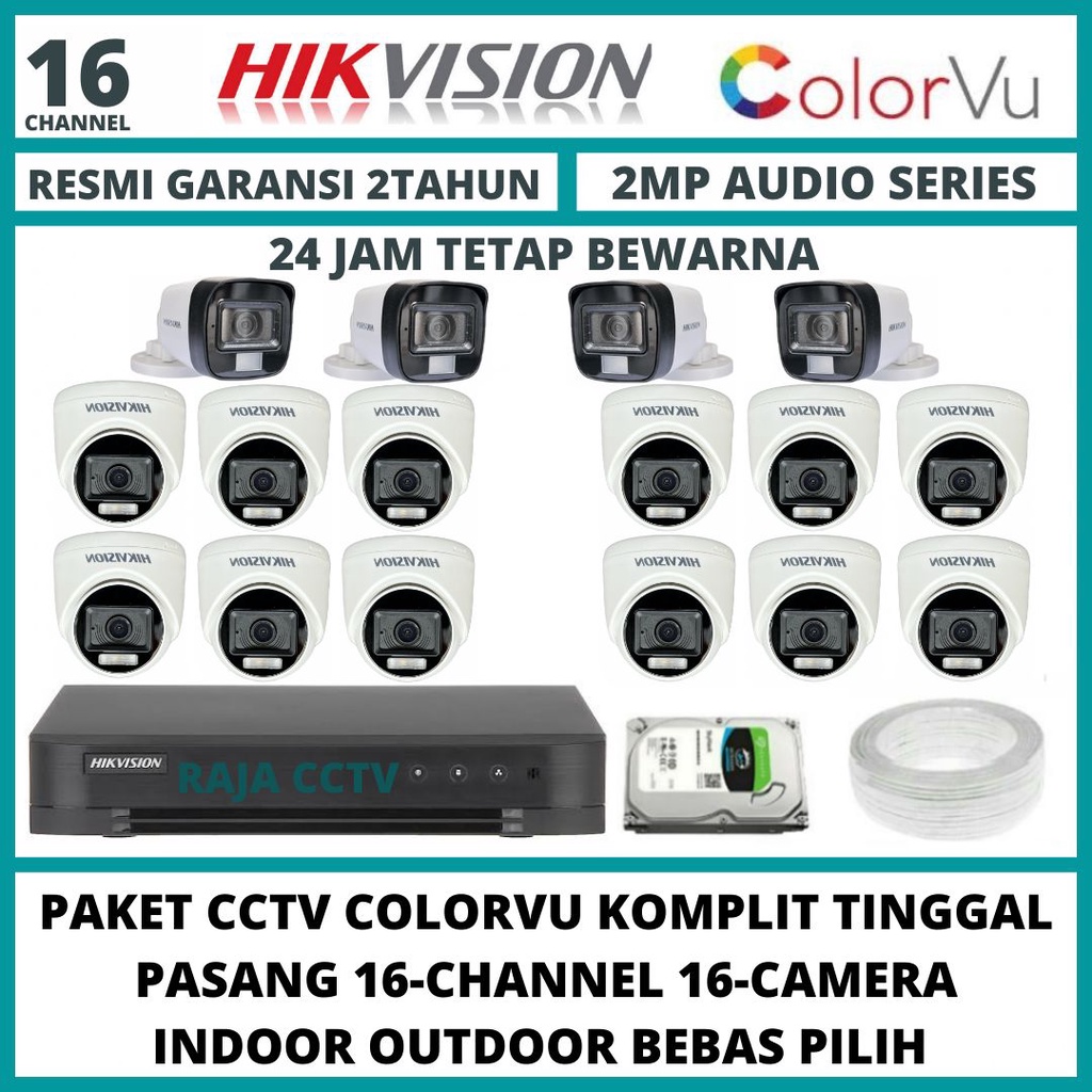 Jual PAKET CCTV HIKVISION 2MP COLORVU 16 CHANNEL 16 CAMERA TURBO HD KAMERA CCTV COLORFUL ...