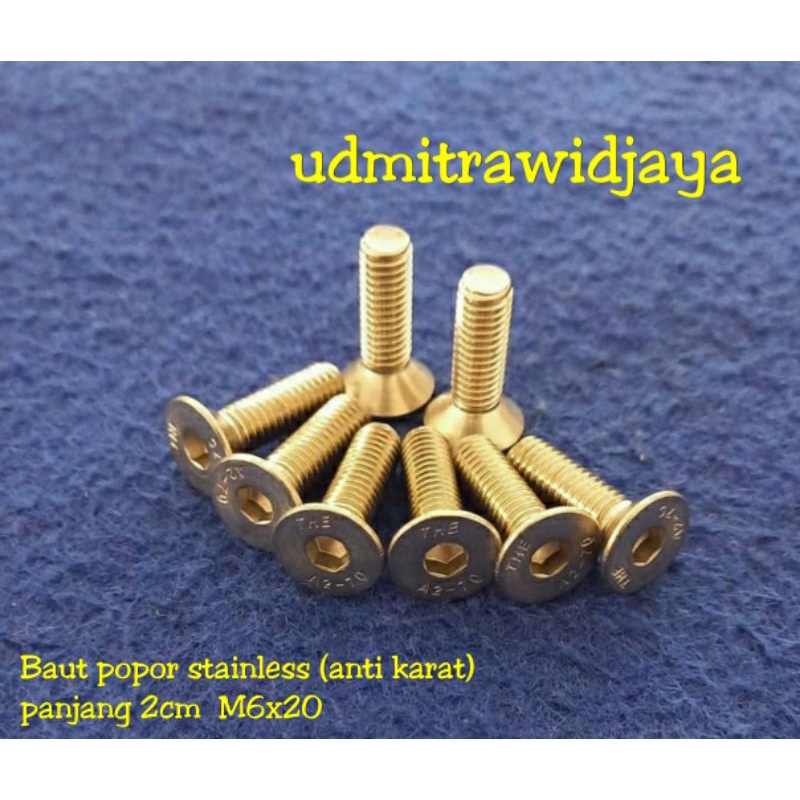 Jual Baut Popor pohpor Stainless (anti karat) & uk 6x20mm M6x20mm Baut ...