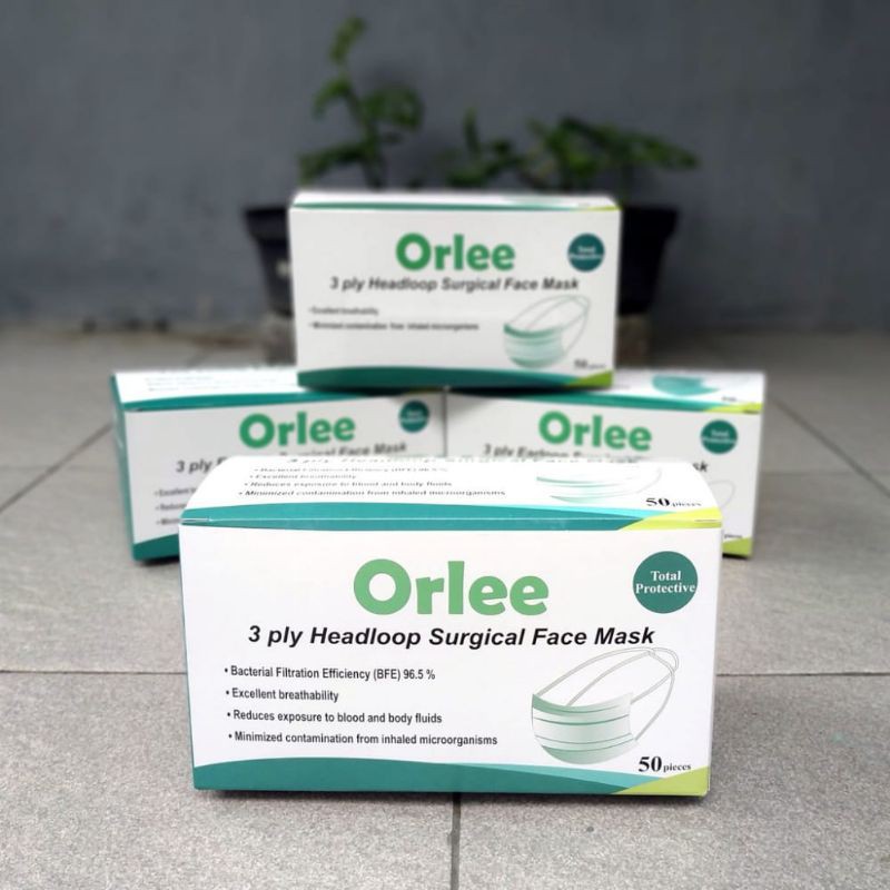 Jual Masker Orlee Headloop Medis Surgical Mask 3ply isi 50 Kemenkes ...