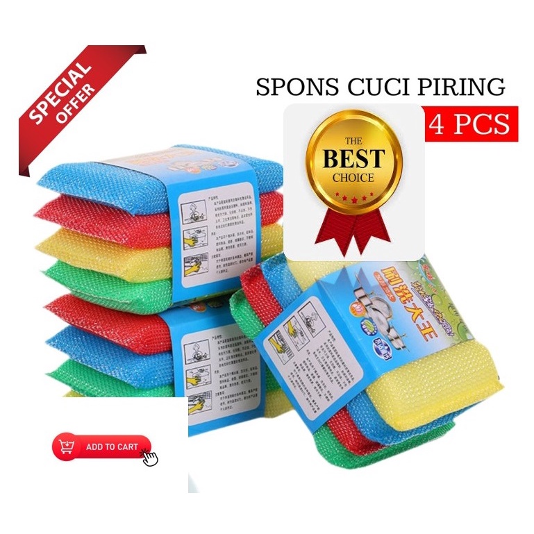 Jual SPON CUCI PIRING ISI 4PCS SERBAGUNA / SPONGE CUCI PIRING / SPONS ...