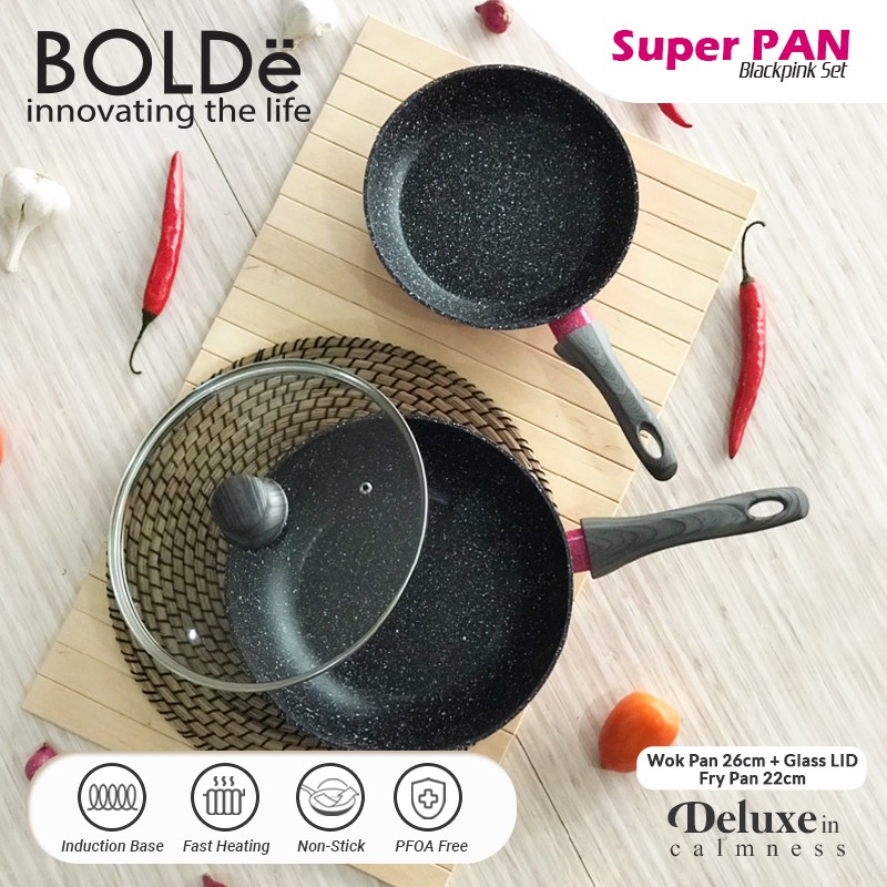 Jual BOLDe Wajan / Super Pan Set Granite Series Black Pink 5 Pcs ...