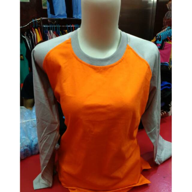 Jual Kaos Raglan Panjang Oren - Abu | Cotton Shirt | Kaos Cewek | Kaos ...