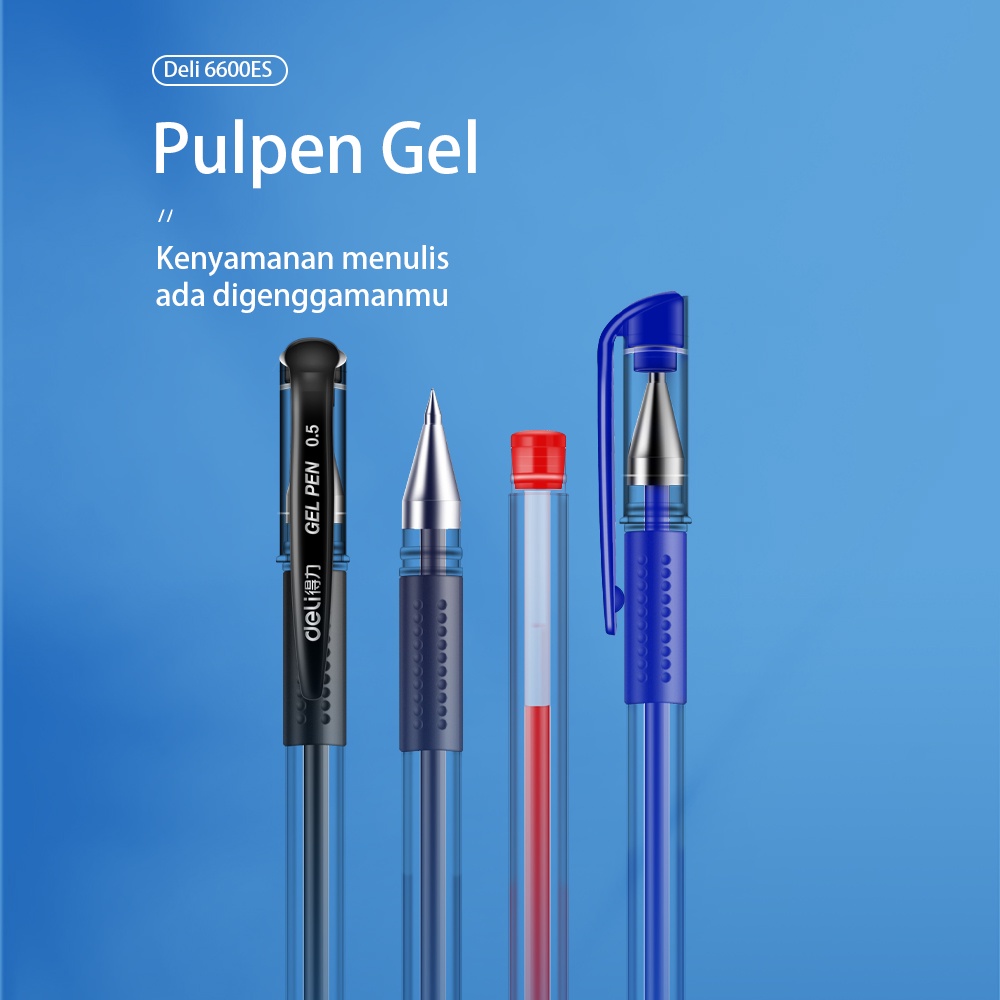 Jual Deli Gel Pen Pulpen 0.5mm Ujung Tumpul Tinta Hitam/Biru/Merah ...