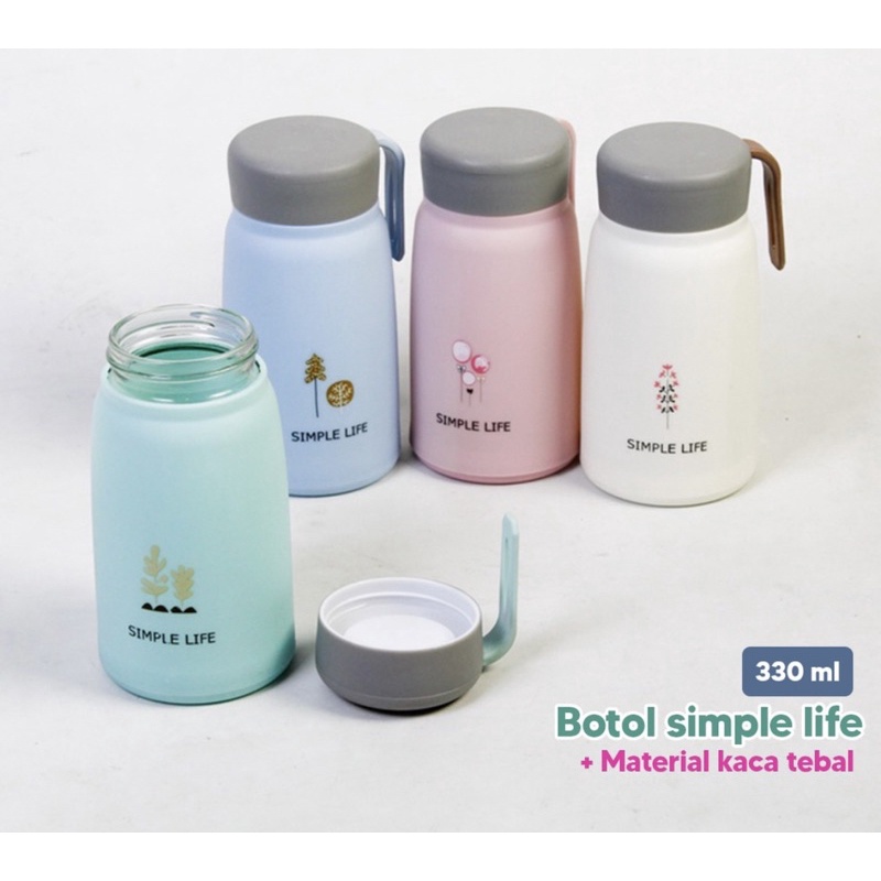 Jual Botol minum gelas kaca simple life 330ml BPA FREE Botol Minum Mini ...