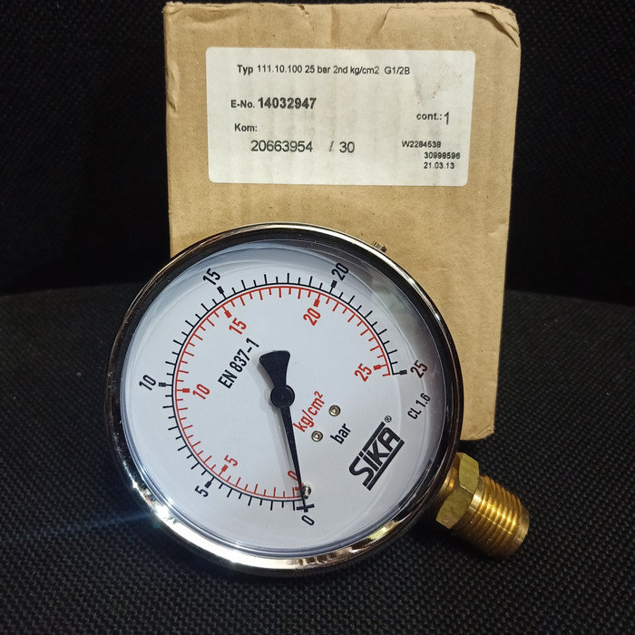 Jual Pressure gauge / manometer merk sika german dial 4" - 25kg - 1/2 ...