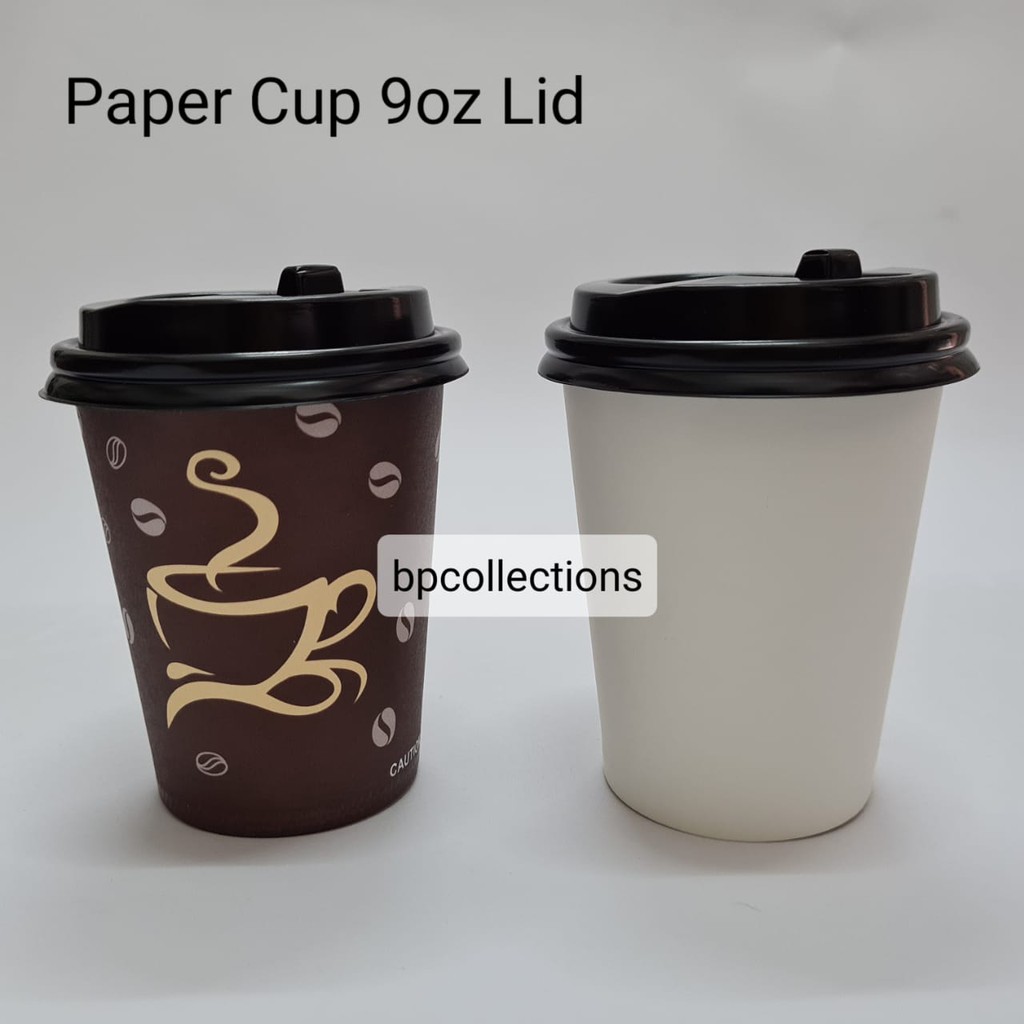 Jual 1 PAK 50 pcs Hot Lid Paper Cup 9oz dan Tutup Hot cup coffee Tutup Hitam Gelas Kopi Kertas ...