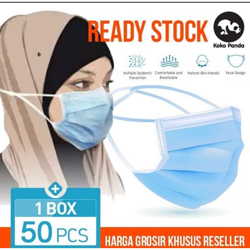 Jual masker 3 ply isi 50pcs (hijab) | Shopee Indonesia