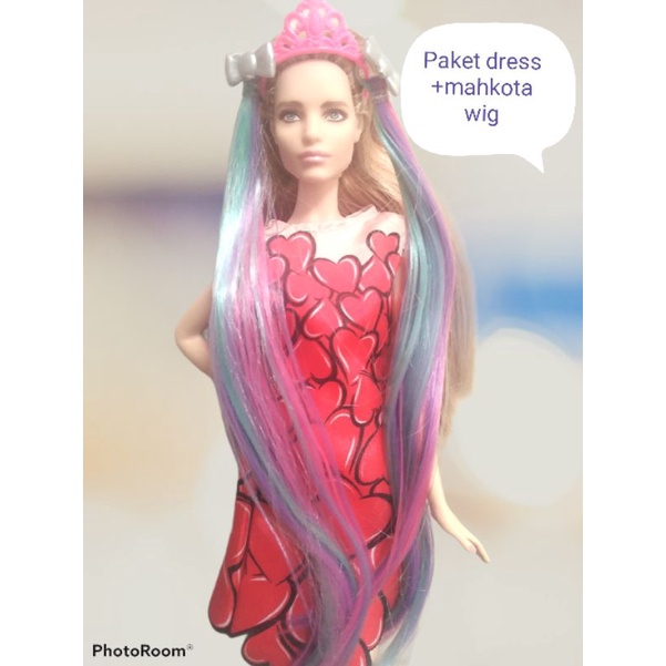 Jual mahkota barbie/wig barbie/jepit barbie/rambut palsu barbie/wig ...