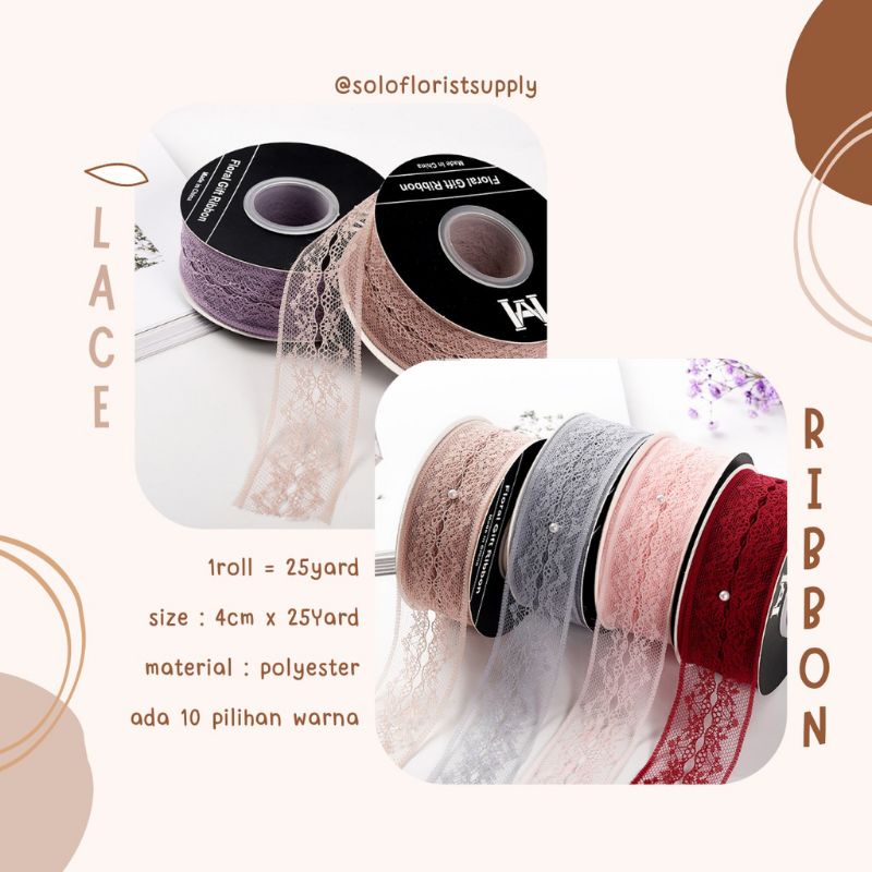Jual 1ROLL 4CM Lace Ribbon - Pita Renda Bordir LPita Renda 3 CM putih ...