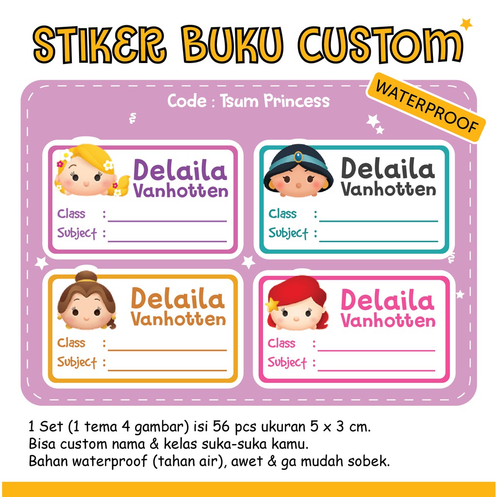 Jual [56 PCS] Stiker Nama Buku / Stiker Custom Nama Buku Sekolah Anak ...