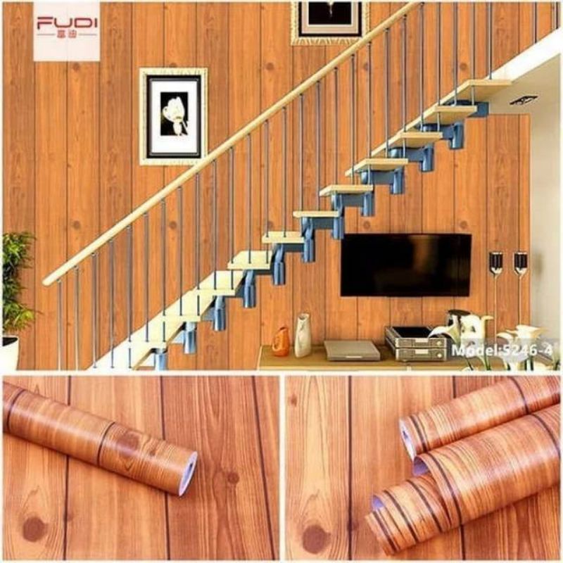 Jual Wallpaper Dinding Kayu Sticker Dinding Kayu Coklat List Hitam ...