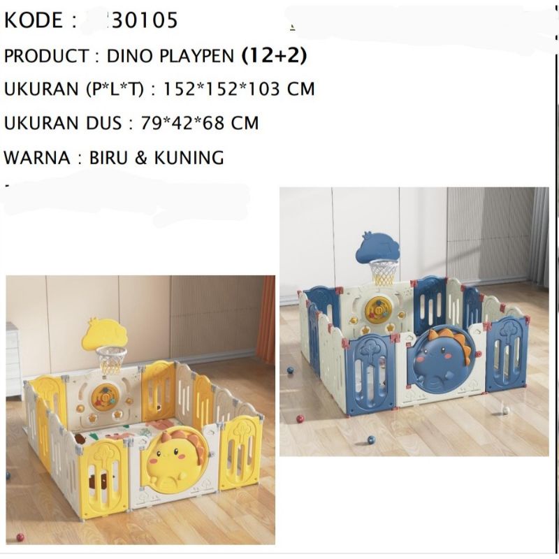Jual PAGAR MAINAN ANAK 12+2 FREE RING BASKET DINO PLAYPEN | Shopee ...
