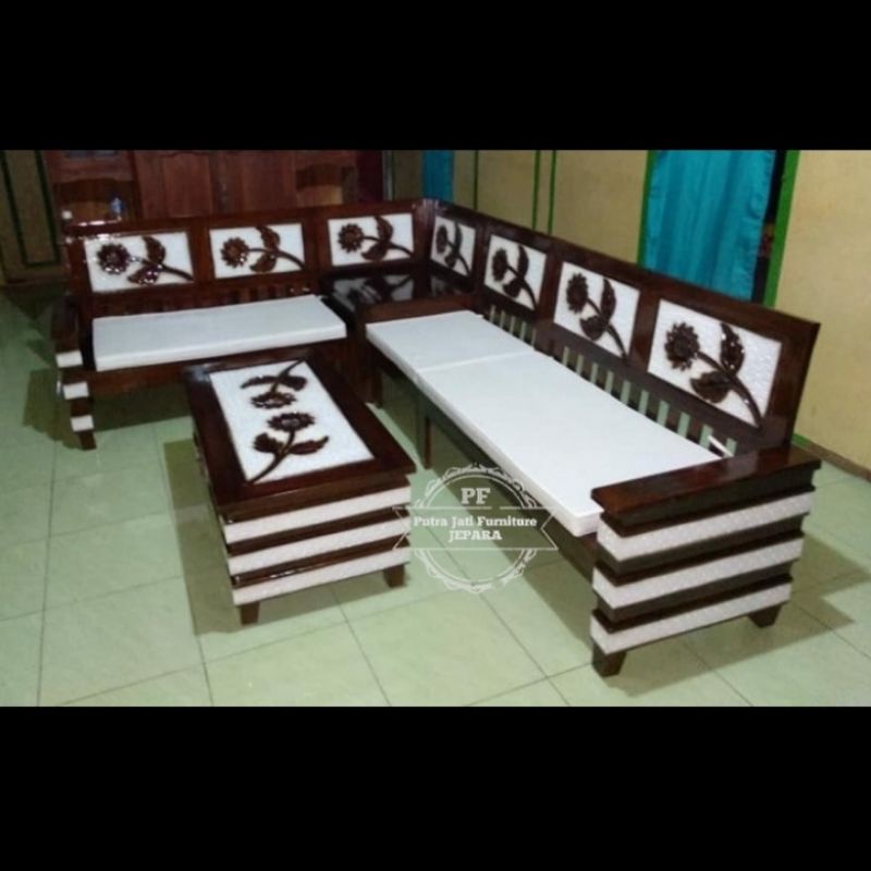 Jual Kursi sudut untuk ruang tamu ukir kayu jati + busa dudukan ...