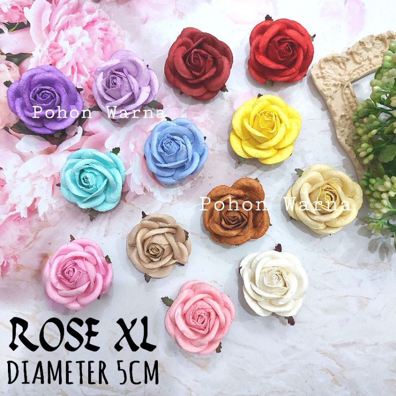 Jual (5CM) BUNGA KERTAS MULBERRY ROSE XL BIG | BUNGA SCRAPBOOK MAHAR ...