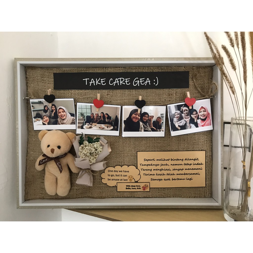 Jual dried flower in 3d frame pigora with teddy mini foto polaroid ...