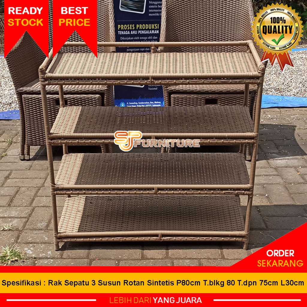 Jual ️READY STOK ️ Rak Sepatu 4 Susun Rotan Sintetis [Rangka Aluminium ...