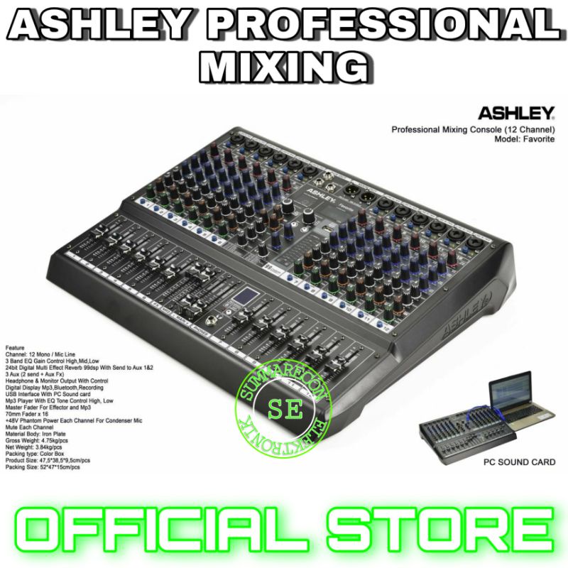Jual mixer audio 12 channel original ashley favorite 12 usb bluetooth ...
