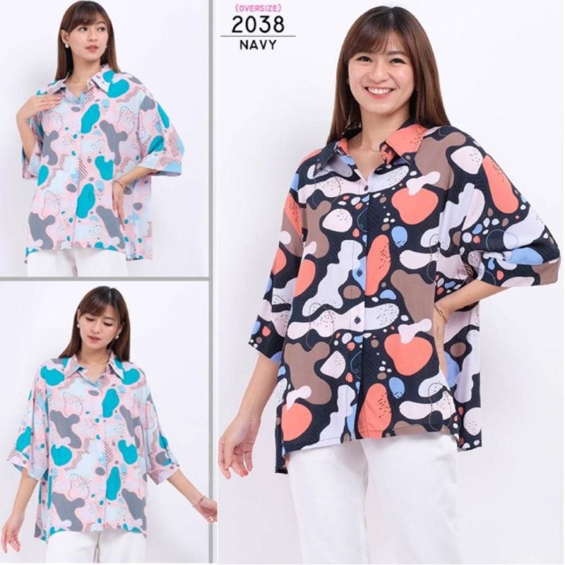 Jual BAJU ATASAN KEMEJA WANITA JUMBO LD 122cm XXL XXXL 2038 BIG SIZE CEWEK BESAR IBU HAMIL ...