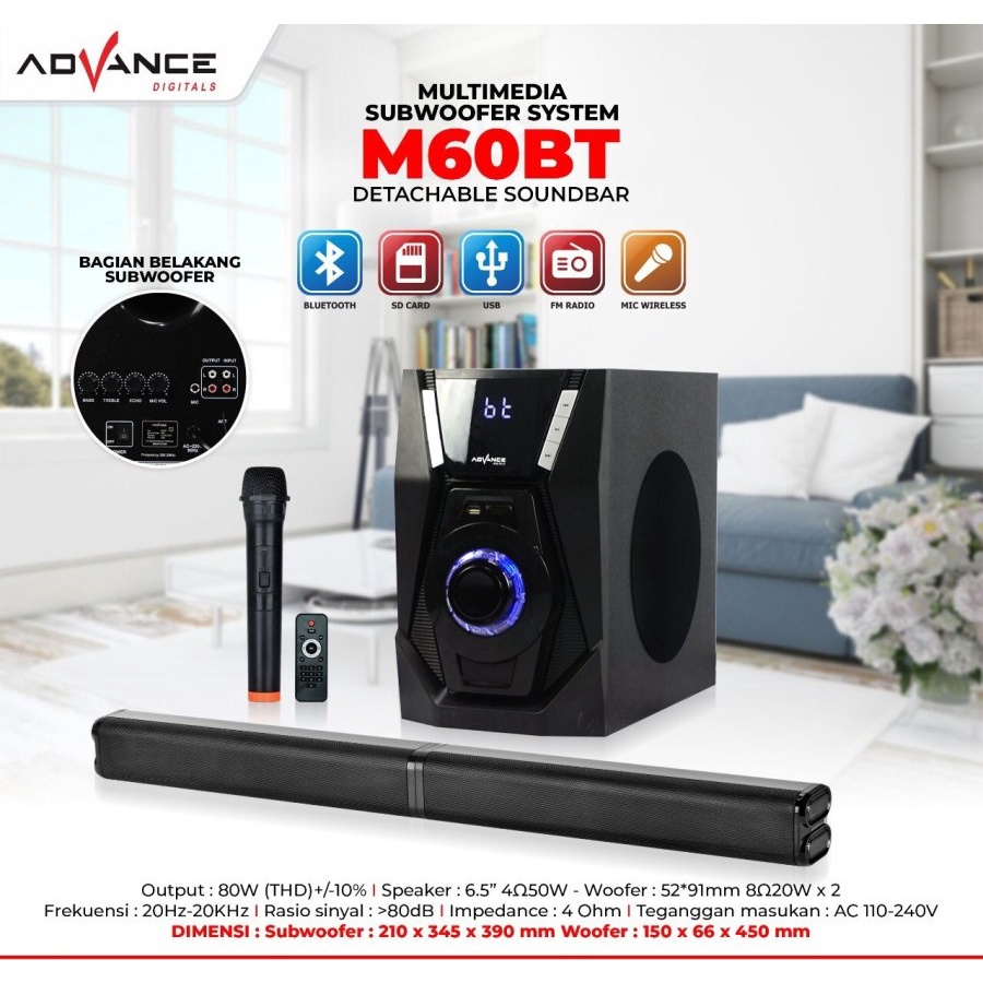 Jual Speaker Bluetooth ADVANCE M60 BT Speaker Multimedia 2IN1 Free 1 ...