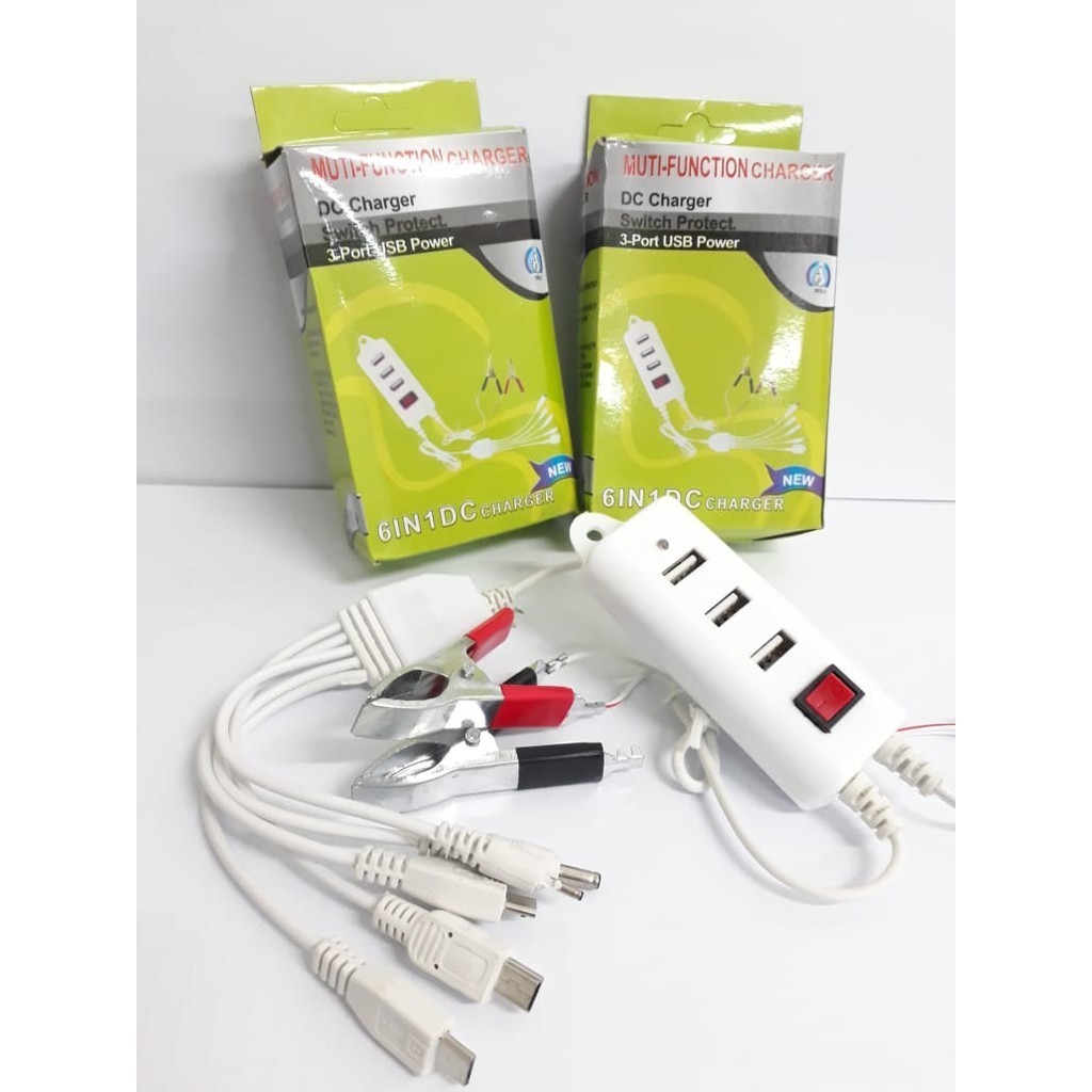 Jual CHARGER HP AKI MULTI FUNCTION DC CHARGER 6in1 3 PORT USB POWER TA ...