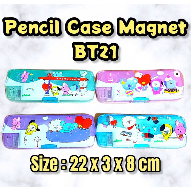 Jual kotak Pensil Magnet BT21 tutup transparan dan ada Serutan Sk517 ...