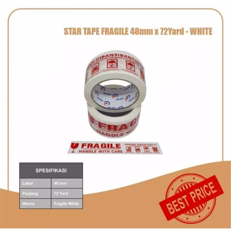 Jual Lakban Fragile Putih 2" 48 x 50 Yard Star Tape - Solasi Jangan ...