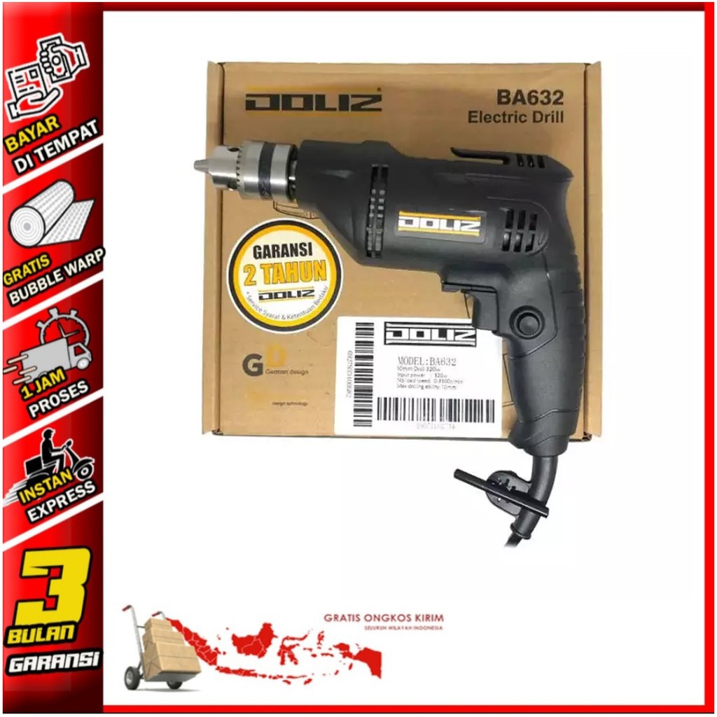 Jual Bor Listrik 10 mm DOLIZ BA 632 Electric Drill 10mm BA632 Variable Speed 2 Arah | Shopee ...