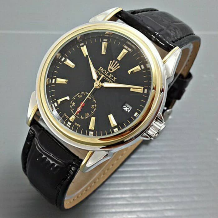 Jual Unik Jam Tangan Rolex Automatic Combi Gold Kulit Hitam Chrono Tgl ...