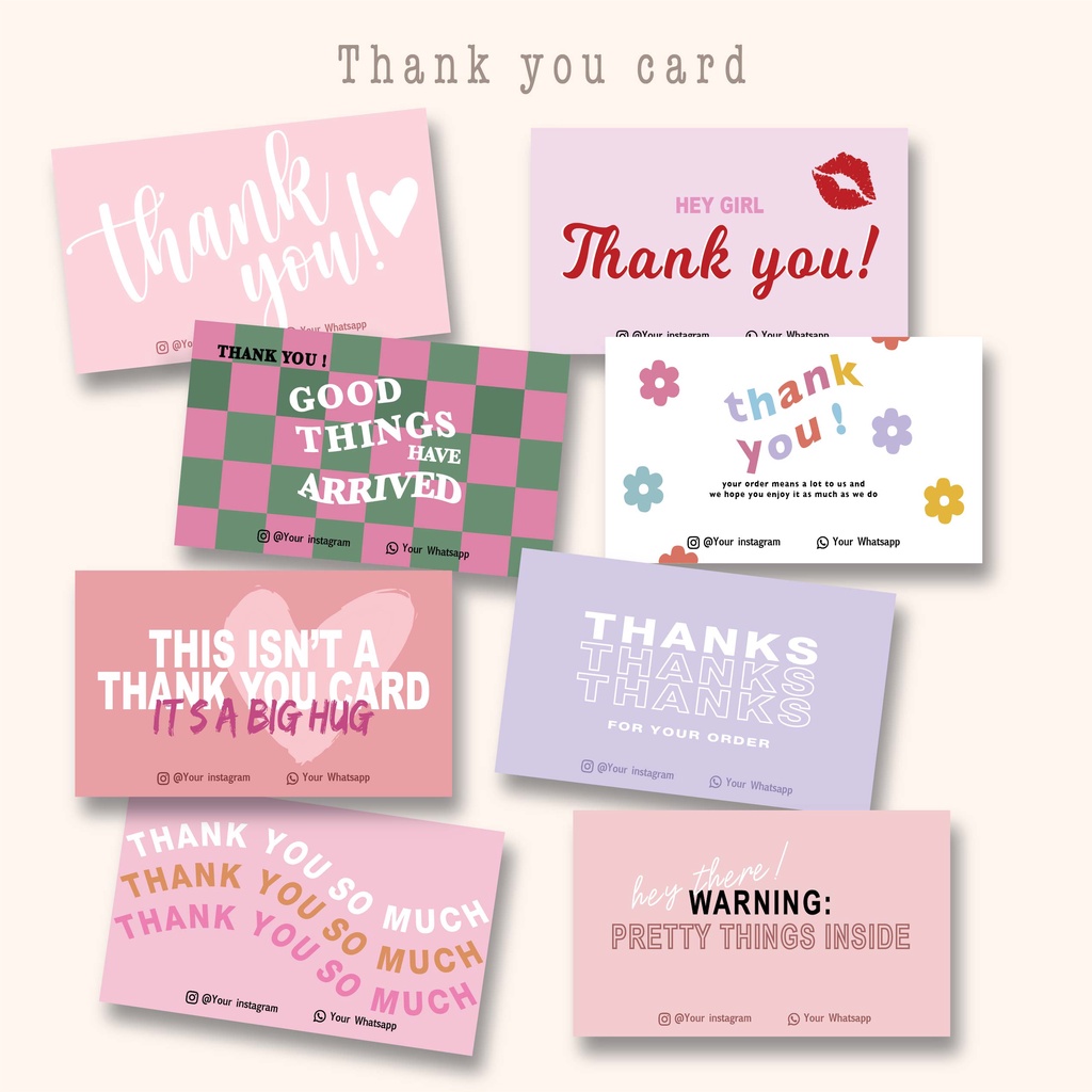 Jual Thank You Card custom 1 sisi 27 - 34 / Gift card / Aesthetic ...